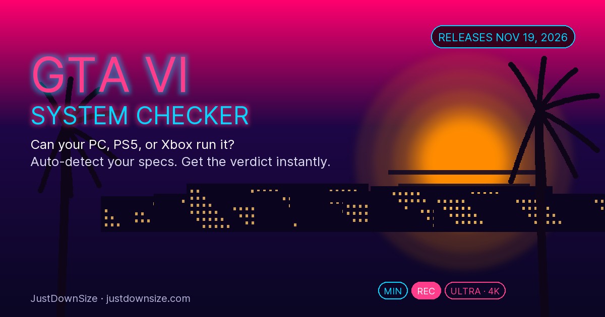 GTA 6 System Requirements Checker — Can Your PC Run GTA VI? (2026)